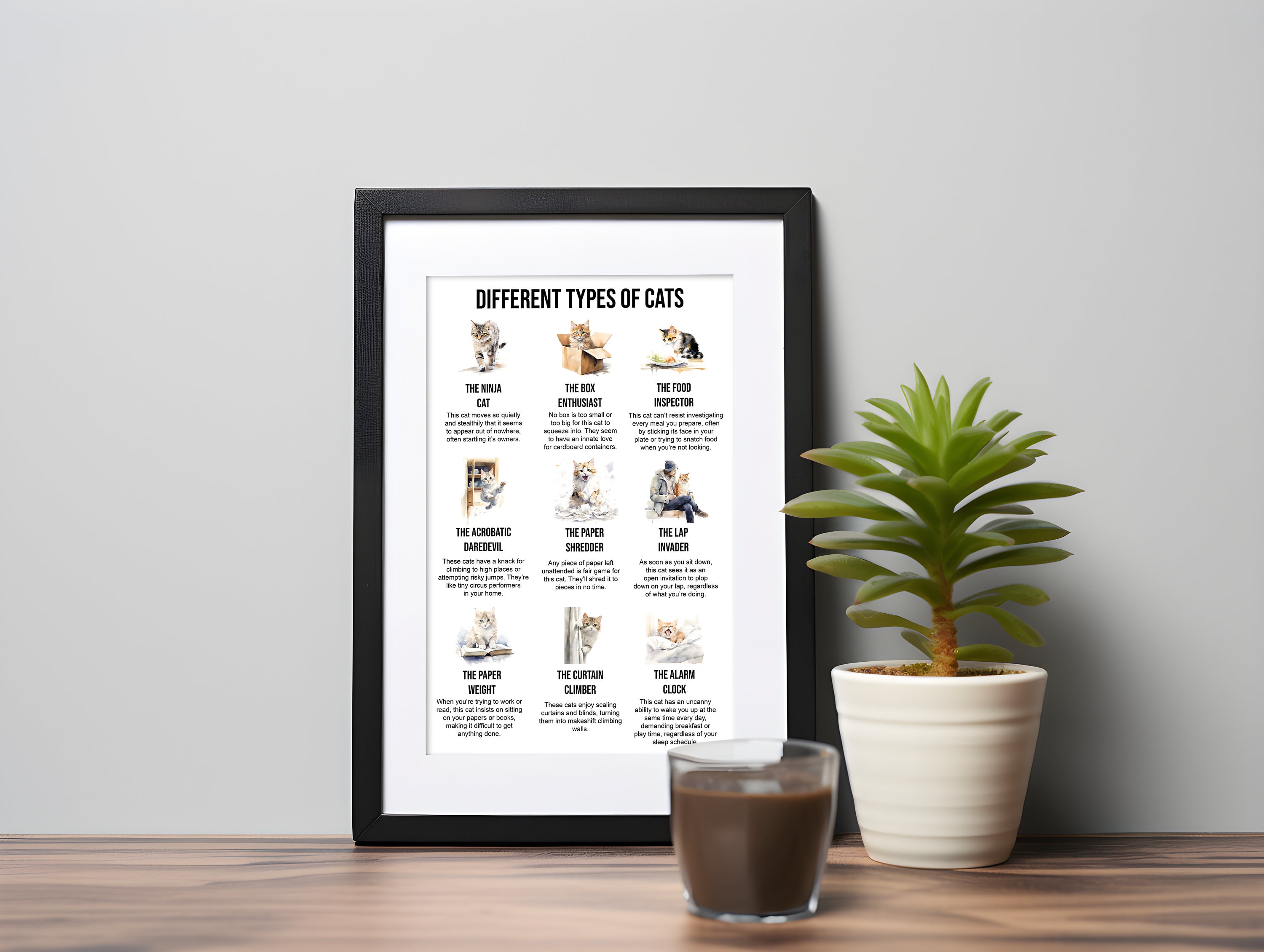 Funny Different Types of Cats Poster Humorous Cat Wall Art Funny Cat ...