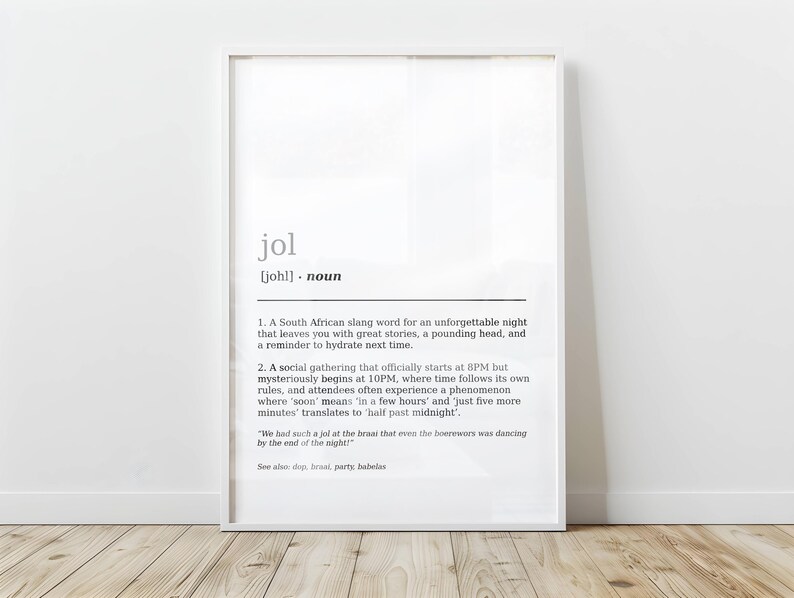 Jol Funny Dictionary Definition Wall Art South African Slang South ...