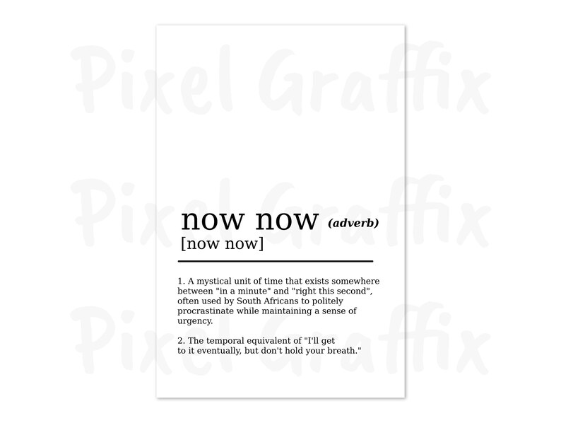Now Now Funny Dictionary Definition Wall Art South African Slang Wall ...