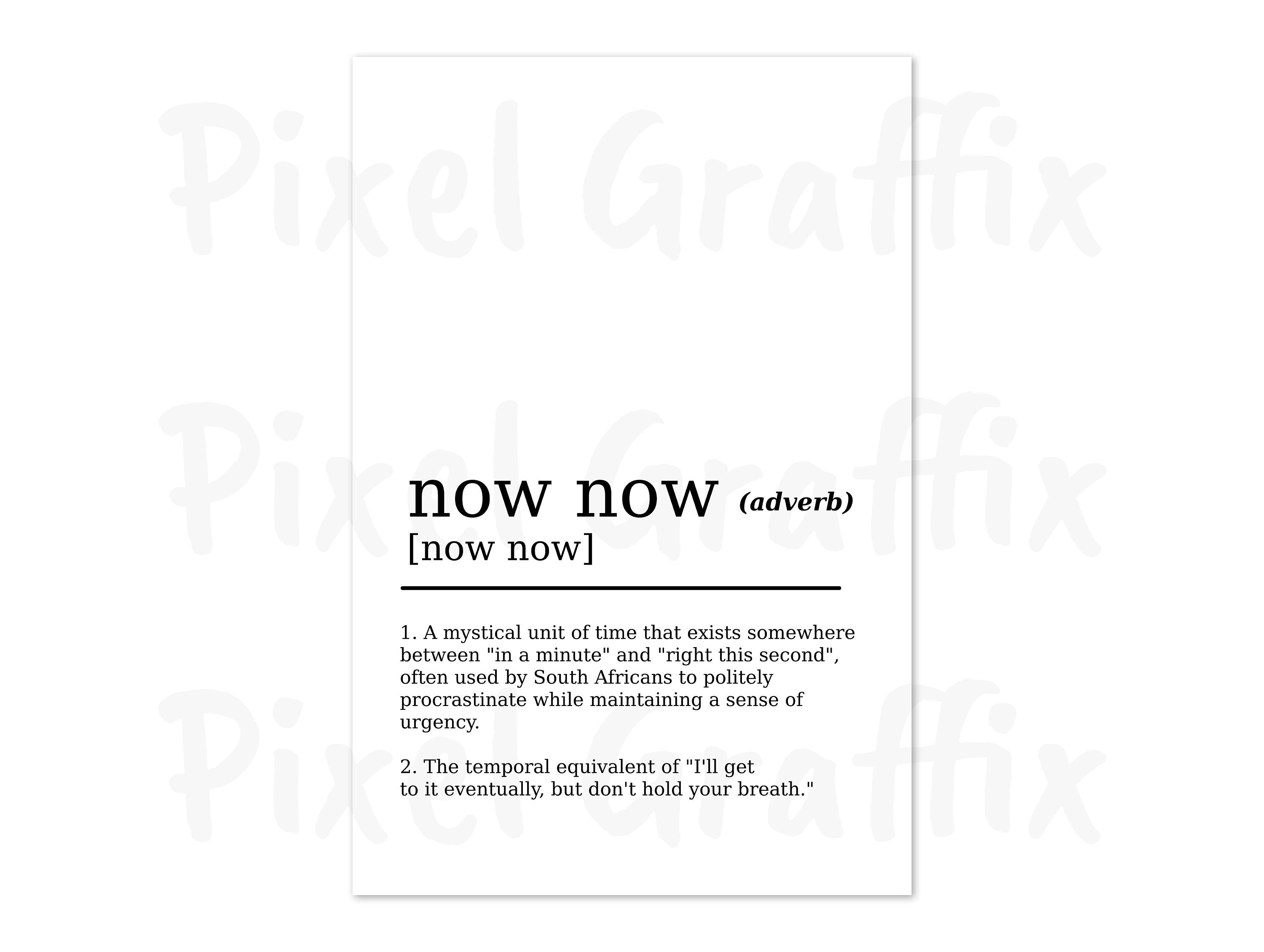 Now Now Funny Dictionary Definition Wall Art South African Slang Wall ...