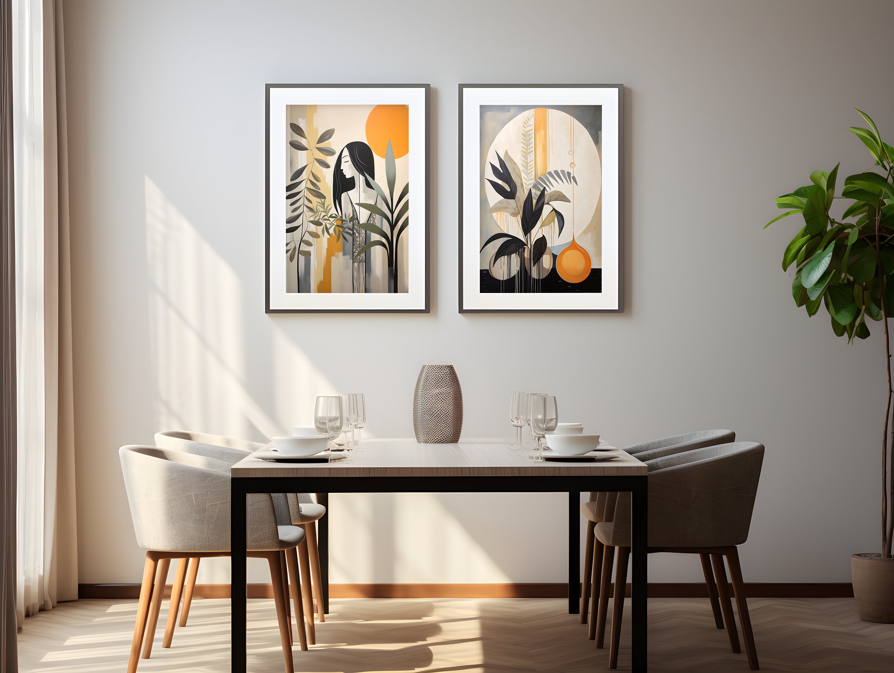 Boho Print Set of 2 Boho Wall Art Abstract Art Boho Wall Decor Modern ...