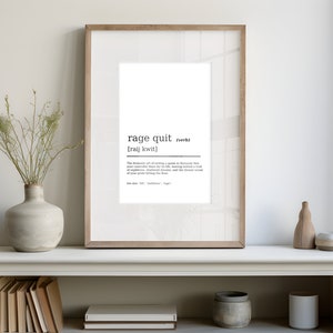 Funny Rage Quit Definition Wall Art Gamer Definition Print Funny Gaming ...