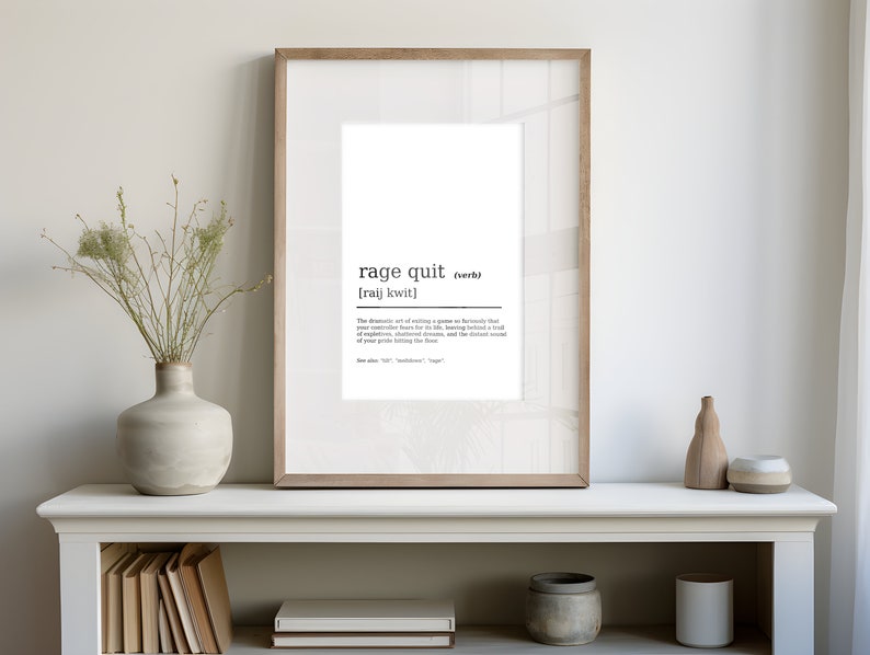 Funny Rage Quit Definition Wall Art Gamer Definition Print Funny Gaming ...