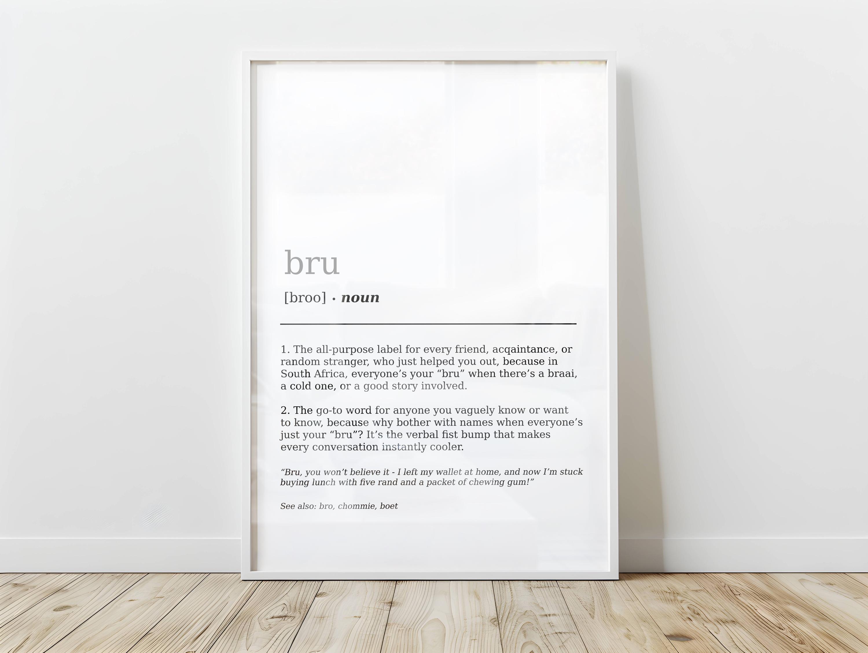 Bru Definition Print Funny South African Slang Wall Art DIGITAL ...