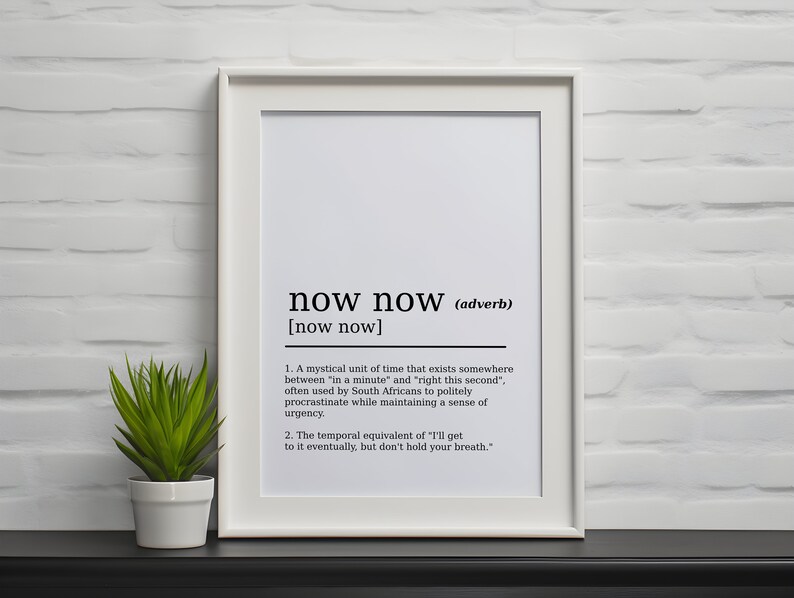 Now Now Funny Dictionary Definition Wall Art South African Slang Wall ...