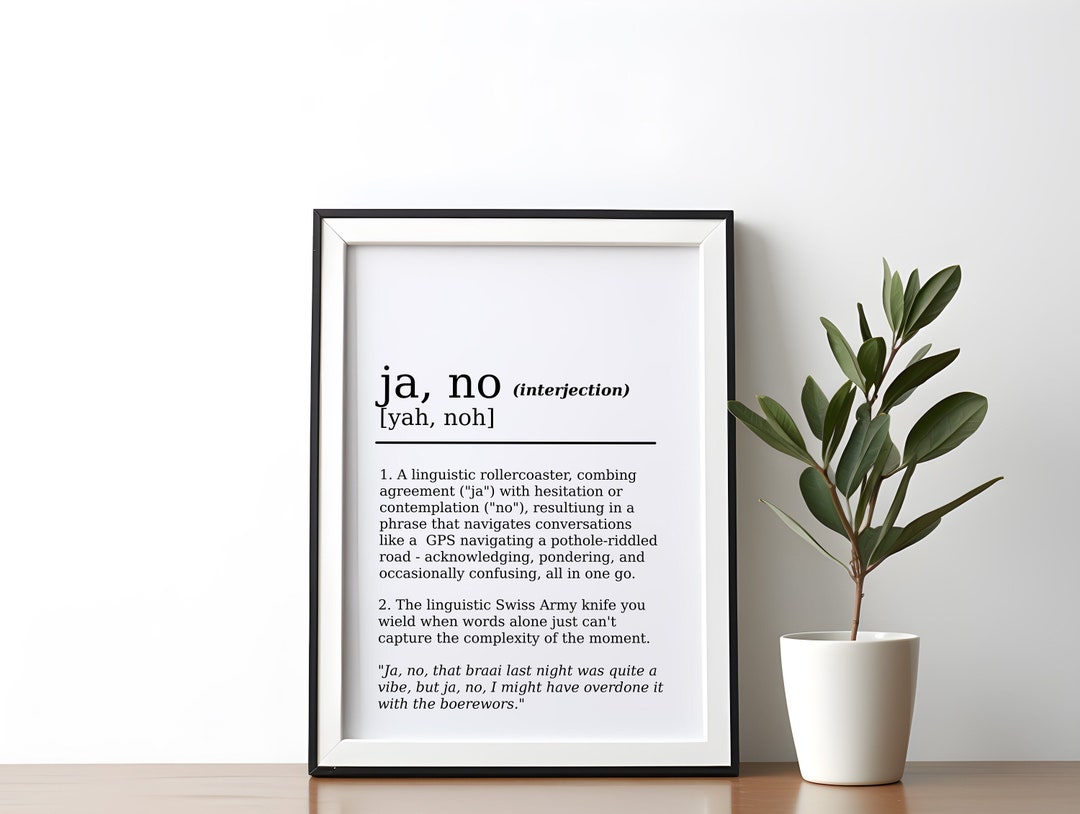 Ja No Funny South African Dictionary Definition Wall Art Minimalist ...