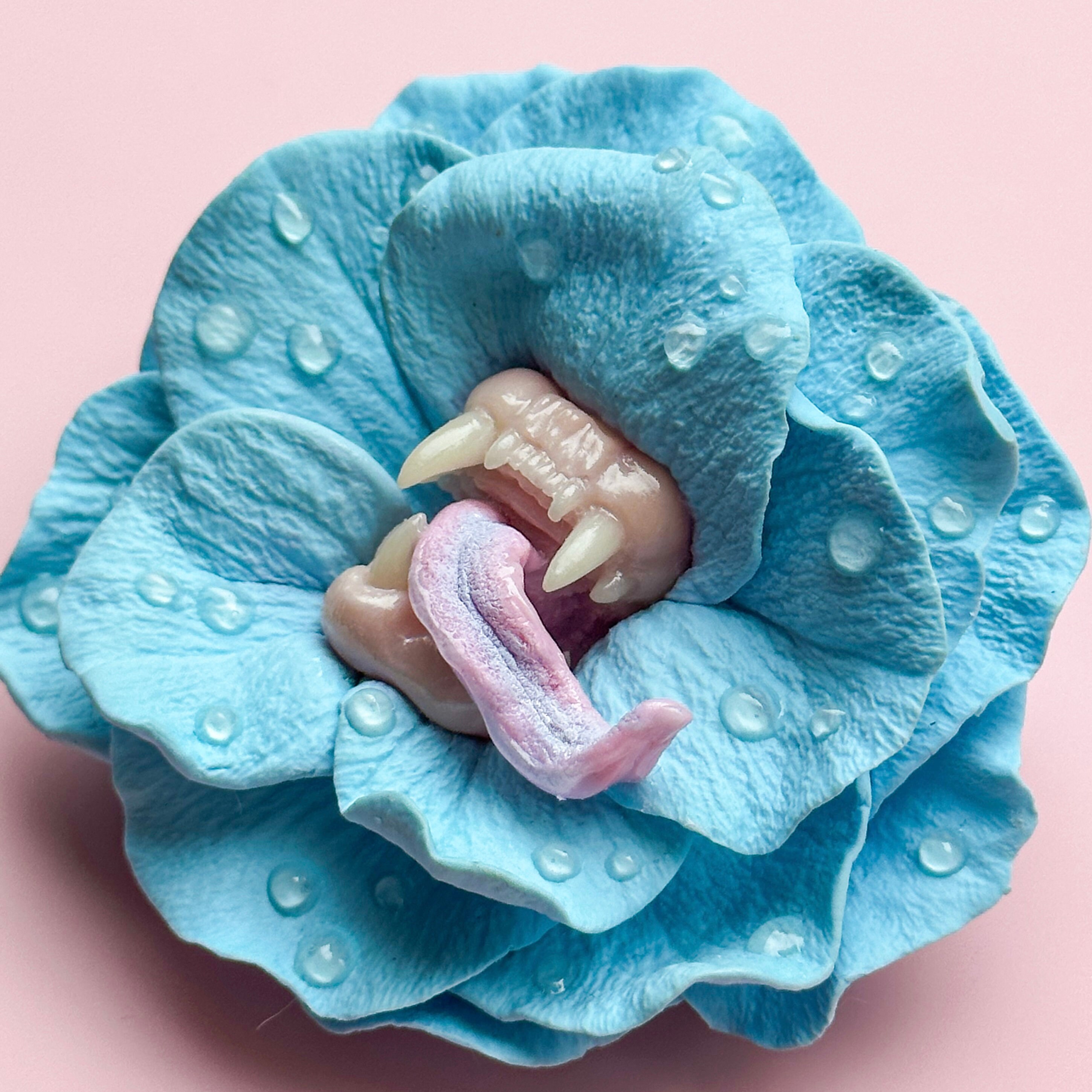Blue Rose Flower Brooch. Predatory Flower With Jaws and a Tongue From ...