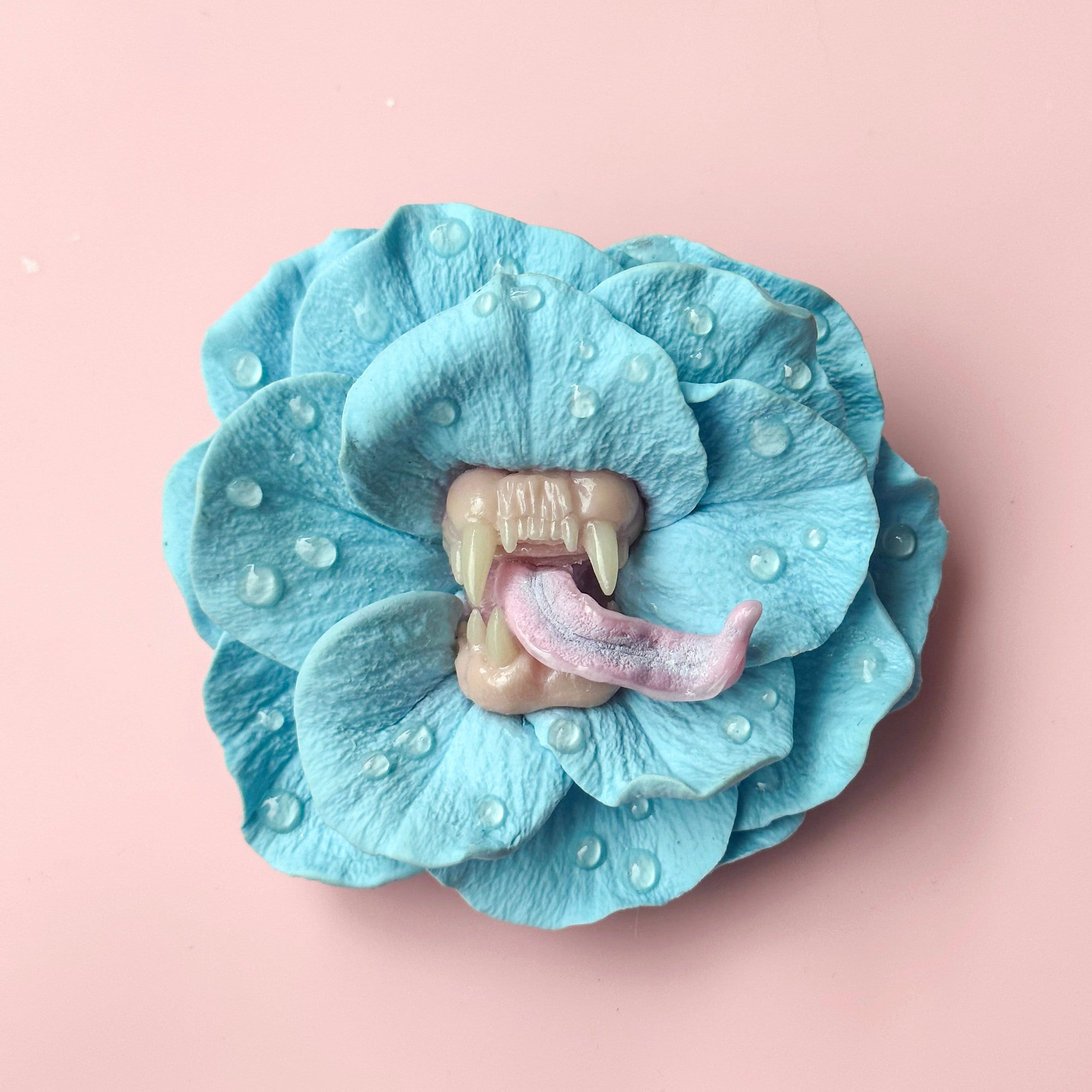 Blue Rose Flower Brooch. Predatory Flower With Jaws and a Tongue From ...