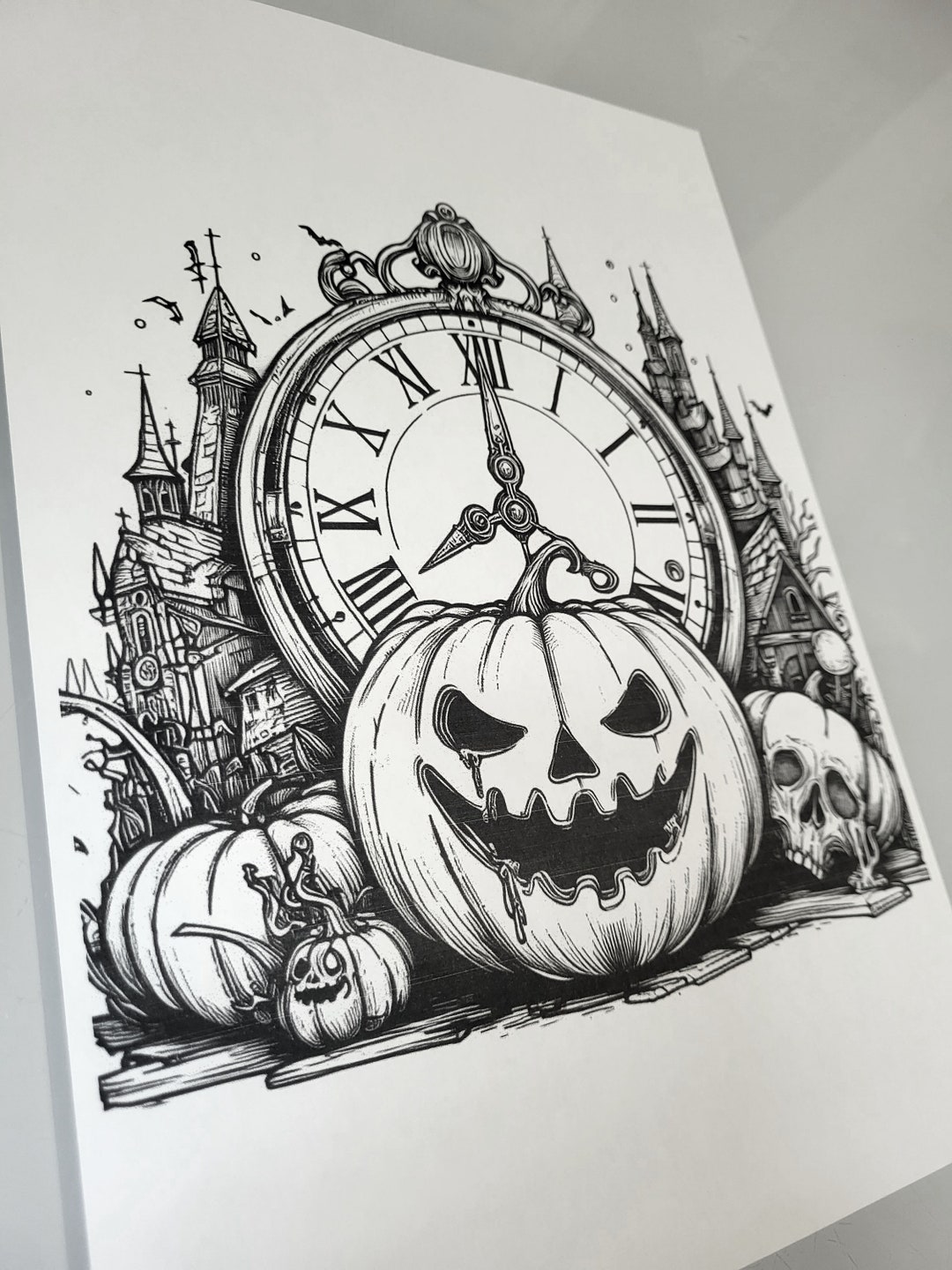 Spooky Clock Colouring Page - Etsy