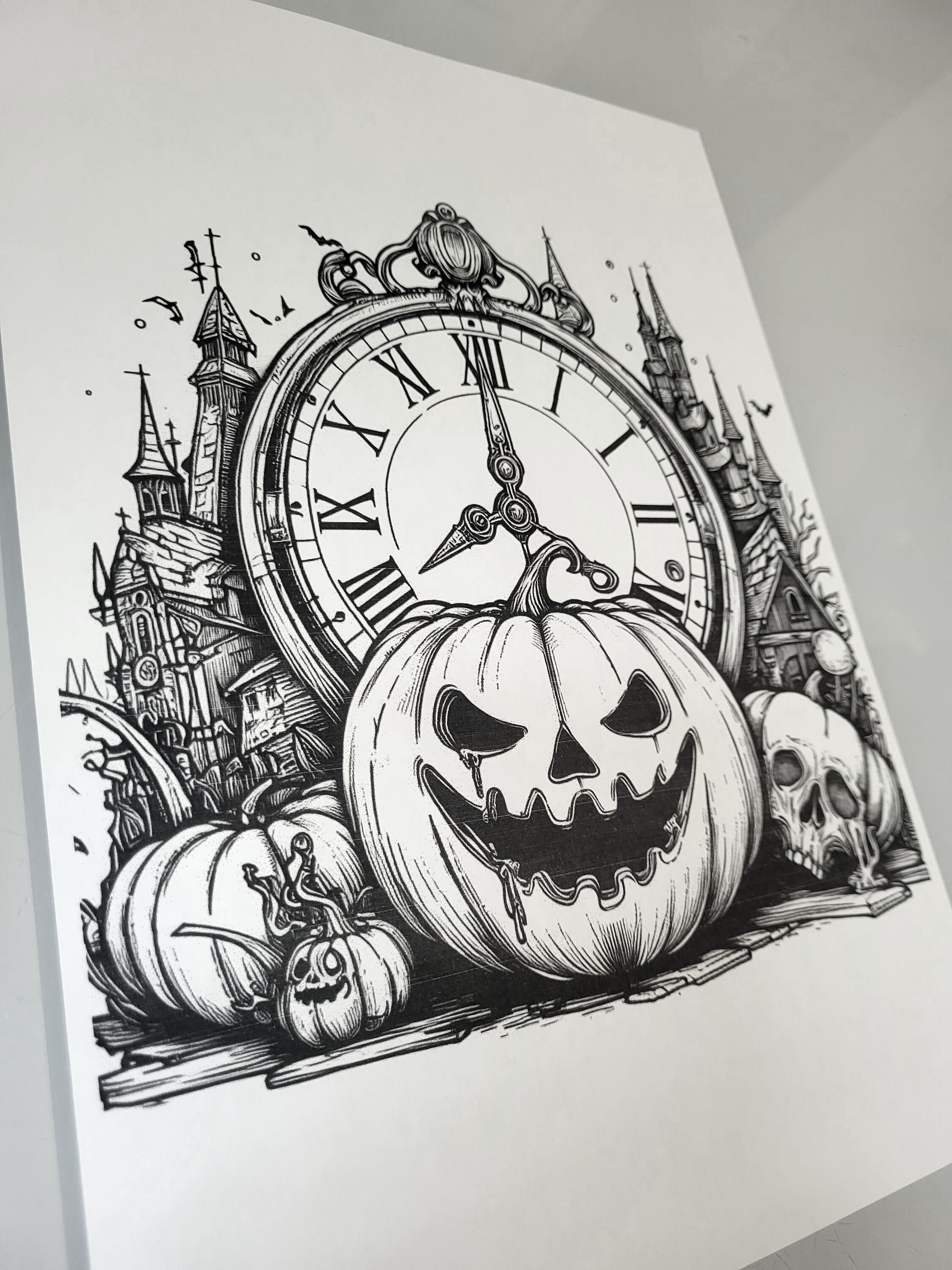 Spooky Clock Colouring Page - Etsy