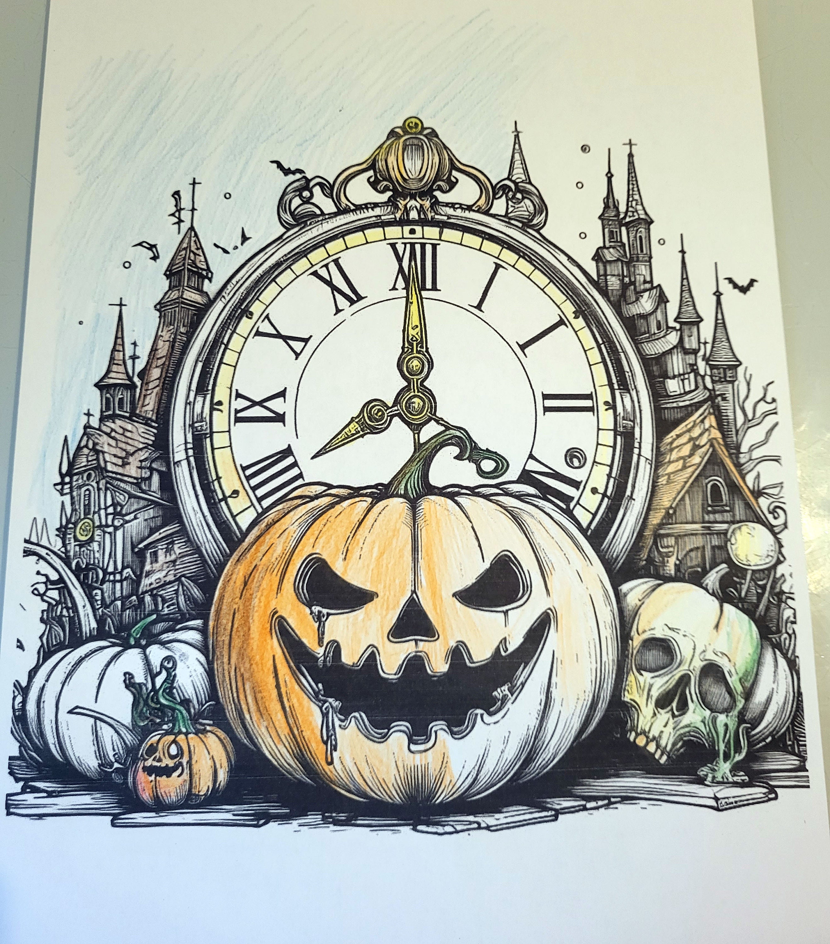Spooky Clock Colouring Page - Etsy