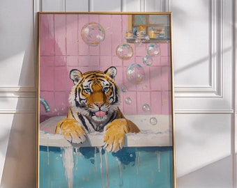 Cheetah and Rubber Duck Bath Time Poster Pink, Dopamine Print, Eclectic ...