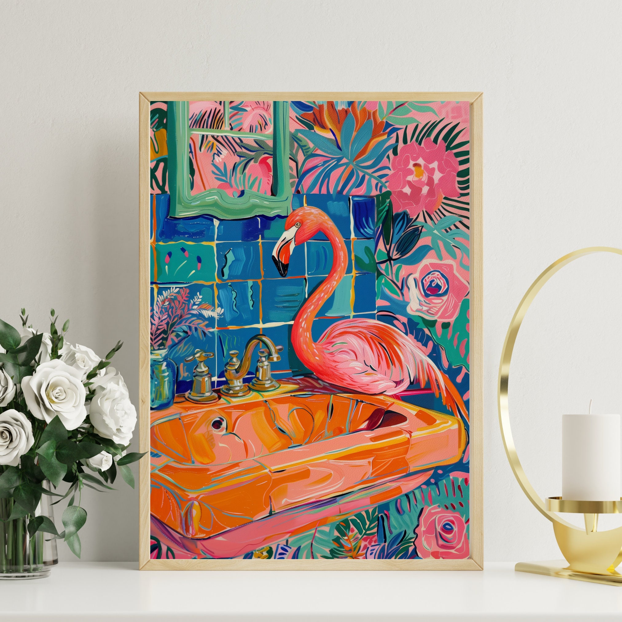 Flamingo Art Print Bathroom Print, Poster, Wall Art, Bath Poster ...