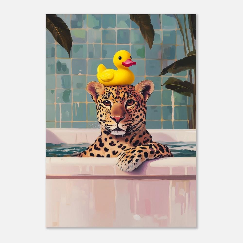 Leopard and Rubber Duck Bath Time Poster - Art Print, Eclectic Wall Art ...