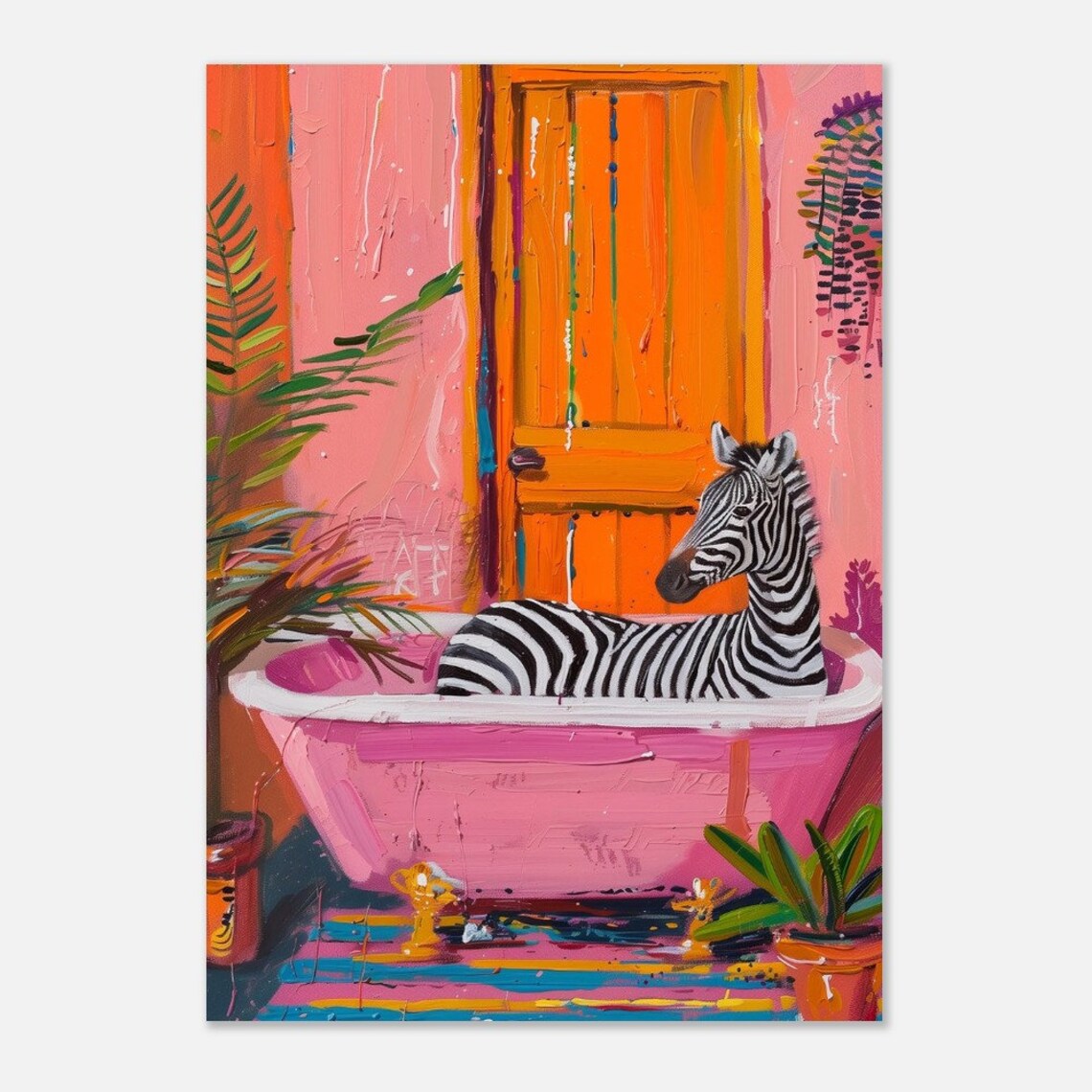 Zebra Bath Time Poster Jungle Decor, Art Print, Eclectic Wall Art ...