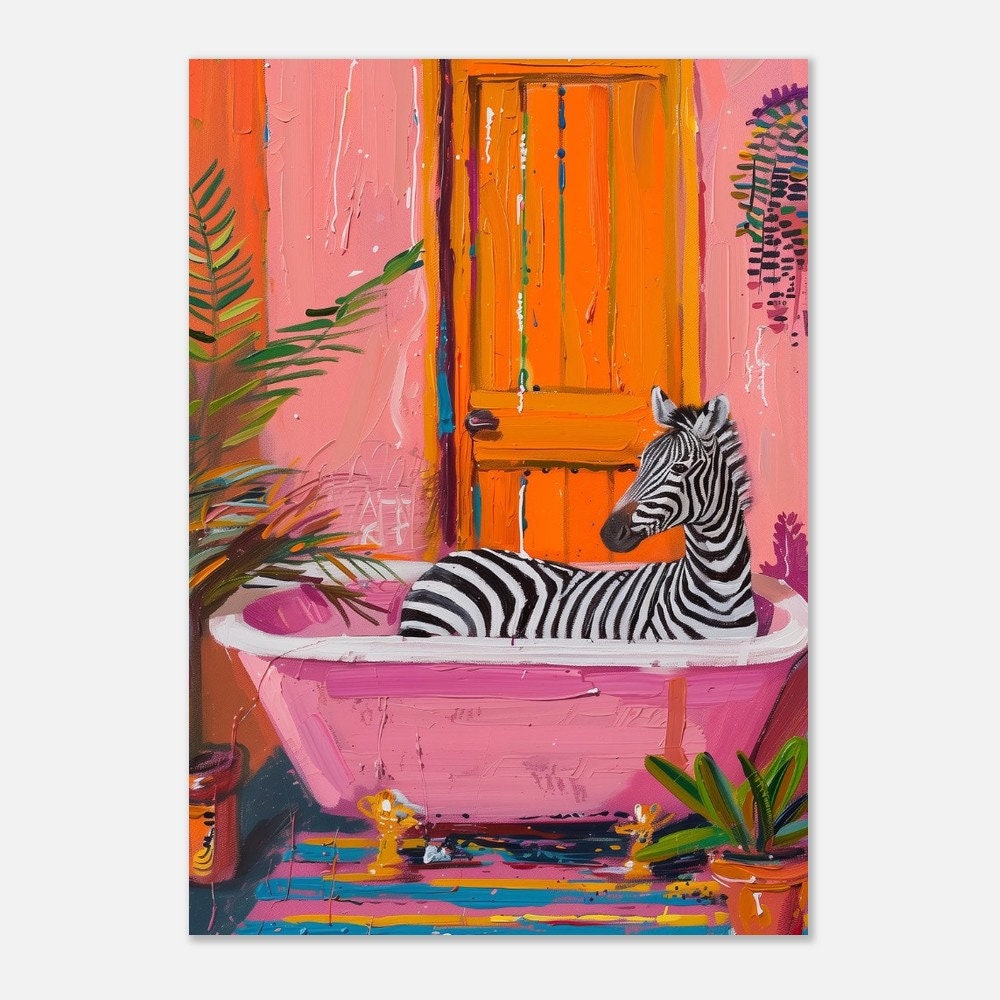 Digital: Zebra Bath Time Poster Printable Decor, Art Print, Eclectic ...