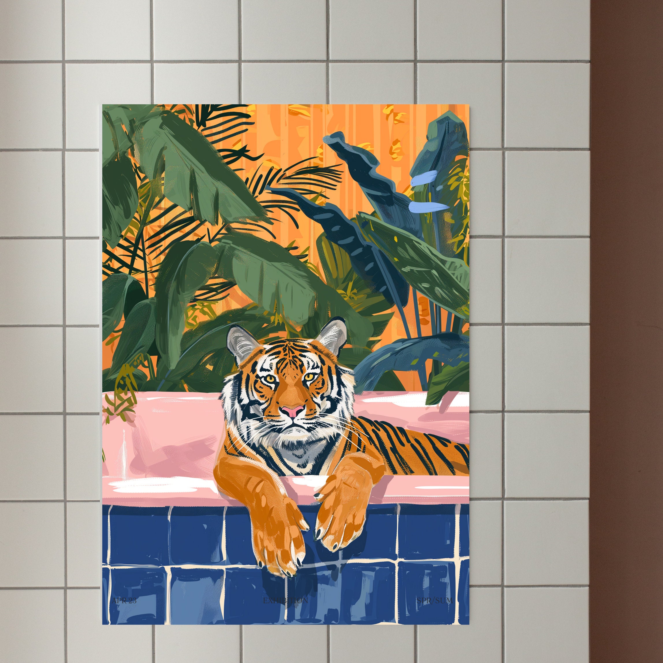 Tiger Bath Time Poster Jungle Decor, Art Print, Eclectic Wall Art ...