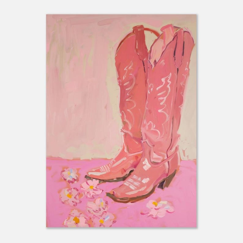 Pink Cowboy Boots Floral Art Print: Coquette Dorm Decor - Etsy