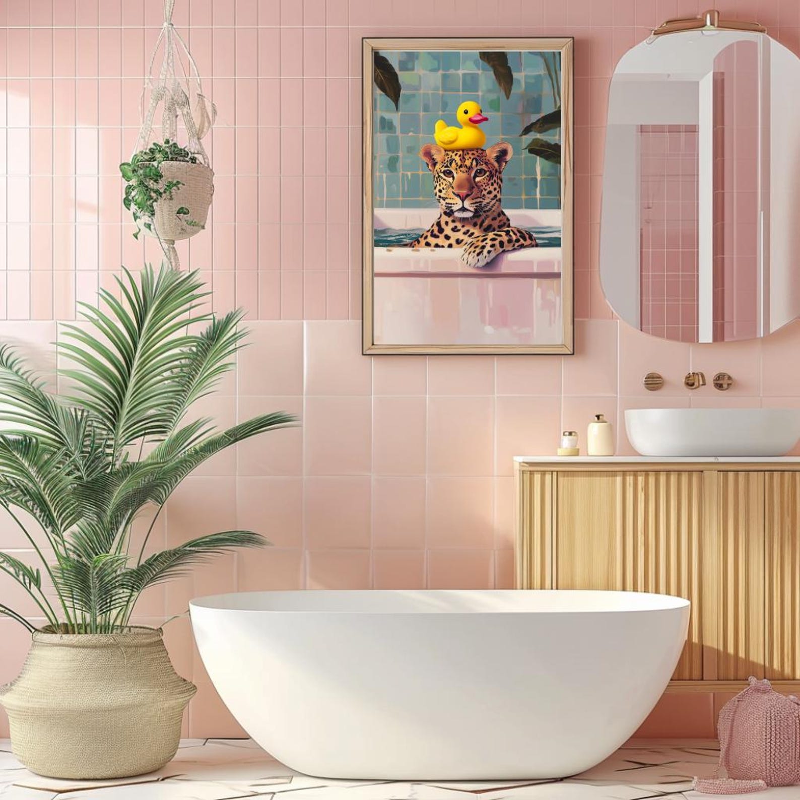 Leopard and Rubber Duck Bath Time Poster - Art Print, Eclectic Wall Art ...