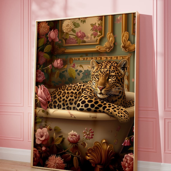 Leopard and Rubber Duck Bath Time Poster Art Print, Eclectic Wall Art ...
