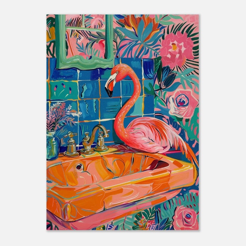 Flamingo Art Print - Bathroom Print, Poster, Wall Art, Bath Poster ...