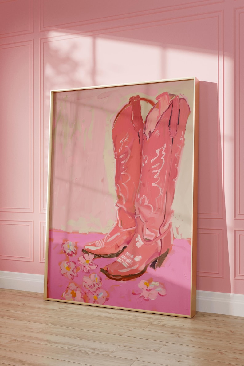 Pink Floral Cowboy Boots Poster, Coquette Girl Decor, Party, Decor ...
