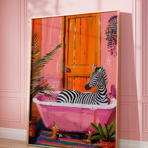Digital: Zebra Bath Time Poster - Printable Decor, Art Print, Eclectic ...