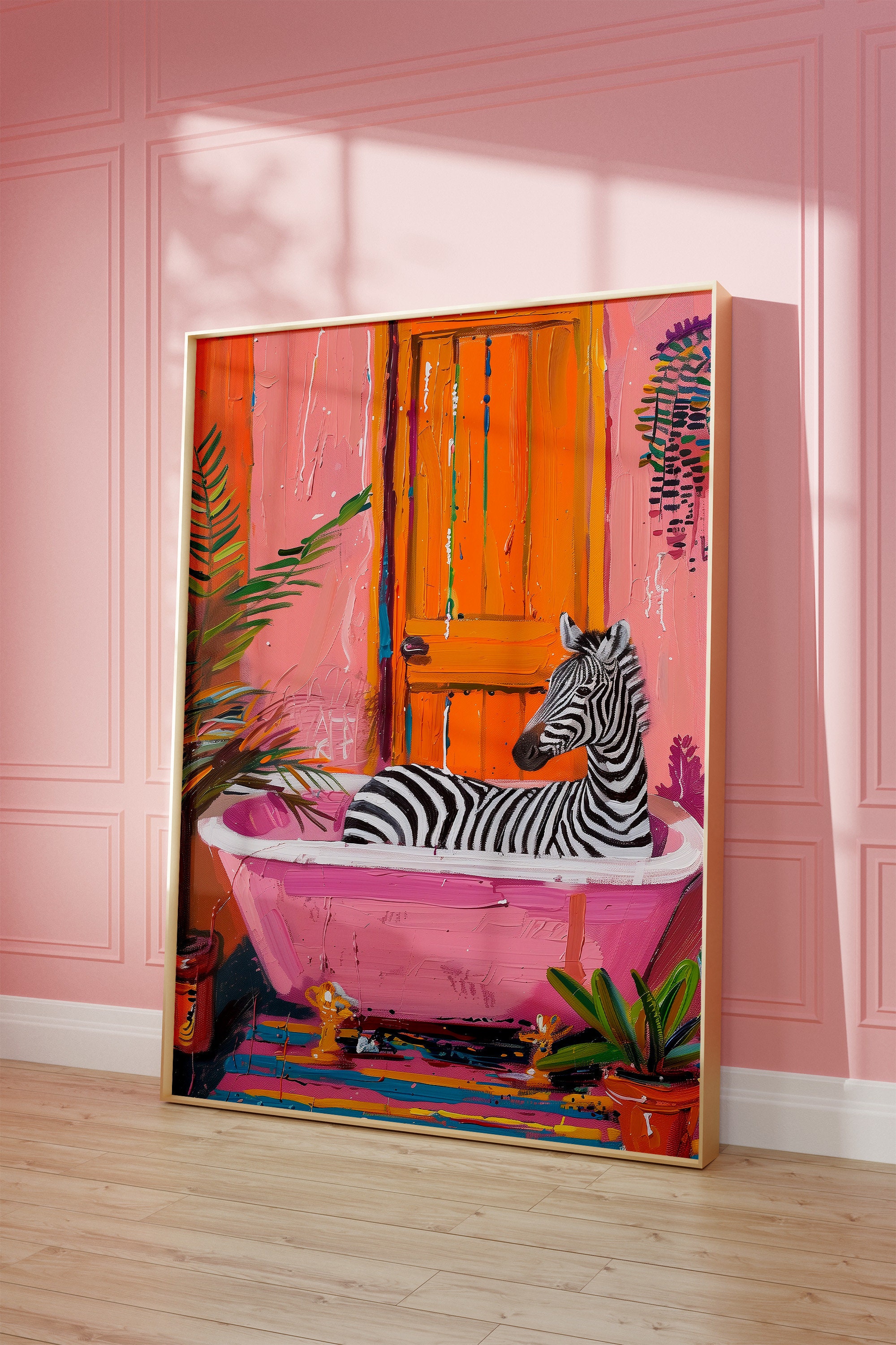Zebra Bath Time Poster Jungle Decor, Art Print, Eclectic Wall Art ...