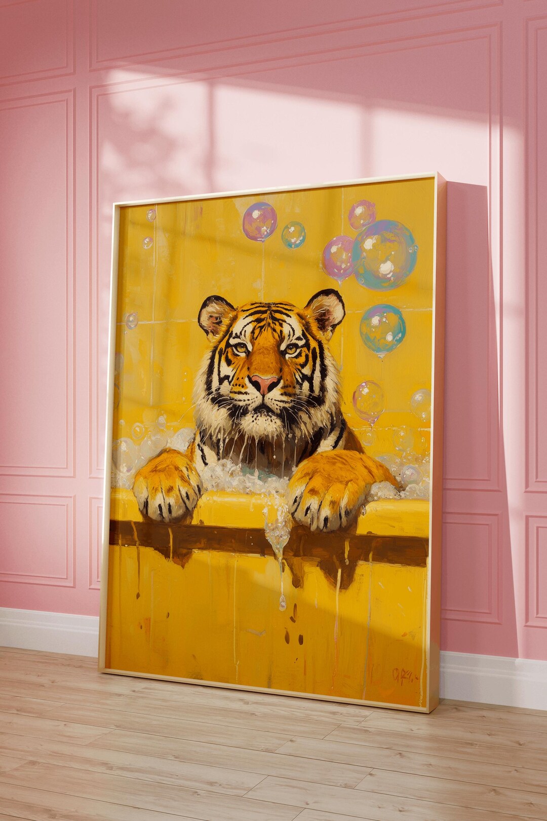 Yellow Tiger Bubble Bath Time Poster - Dopamine Decor, Art Print ...