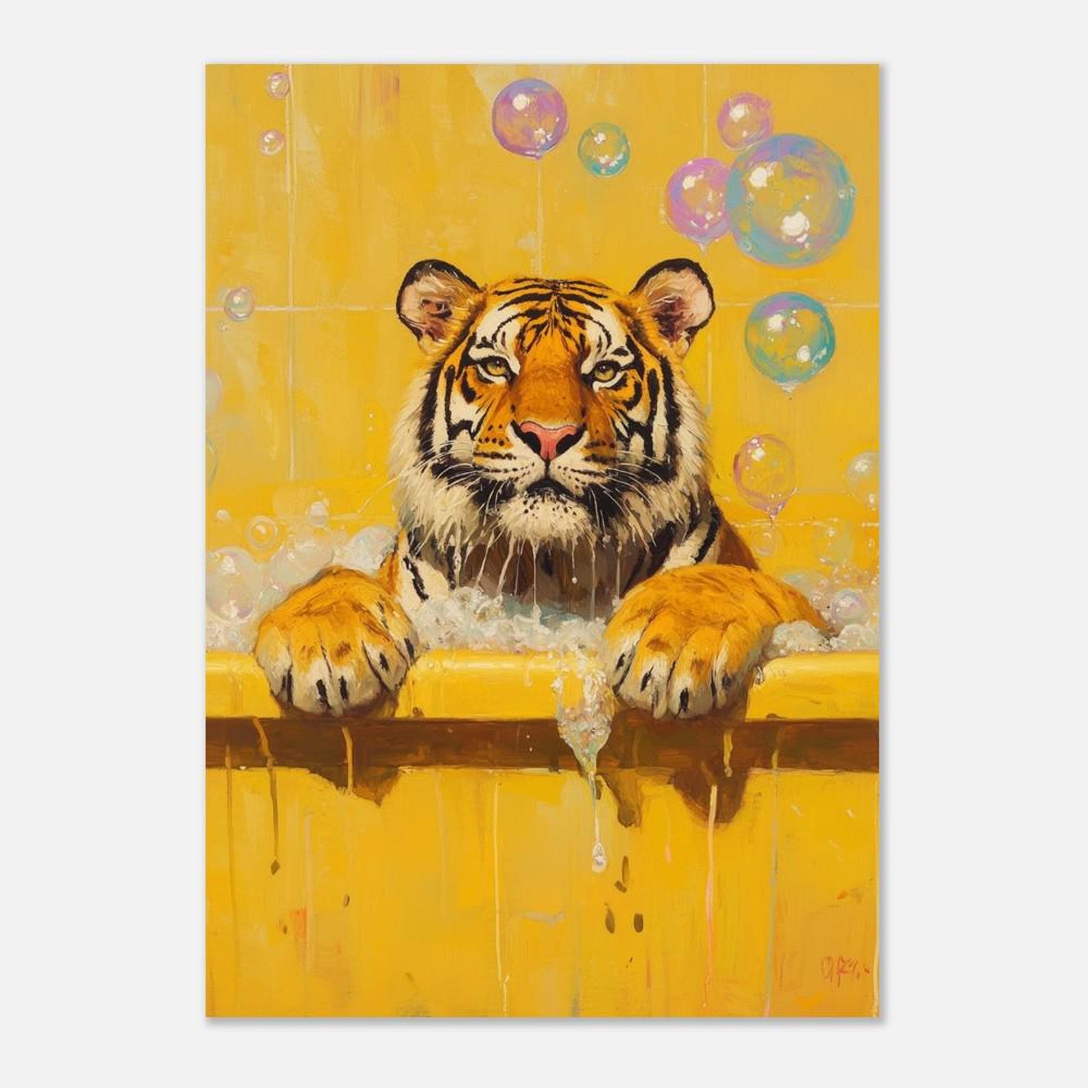 Yellow Tiger Bubble Bath Time Poster - Dopamine Decor, Art Print ...