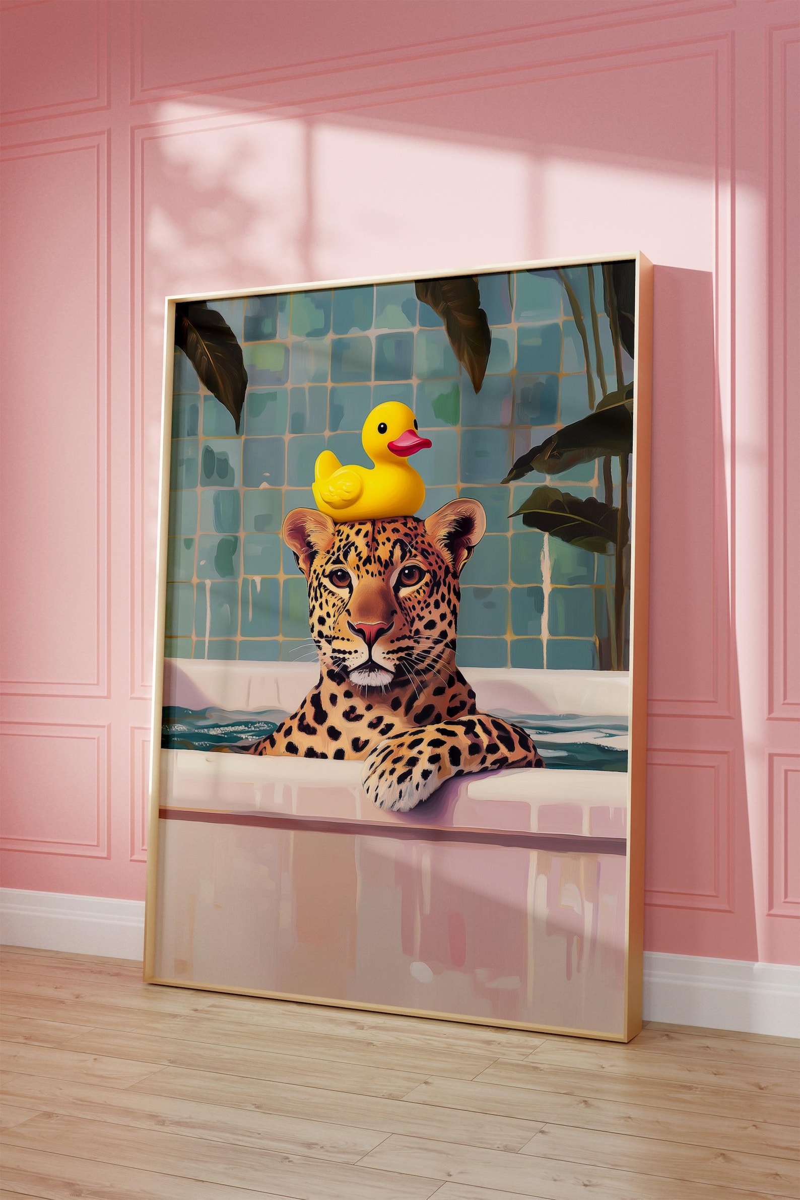 Leopard and Rubber Duck Bath Time Poster - Art Print, Eclectic Wall Art ...