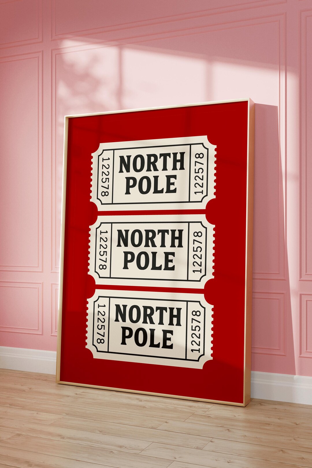 Vintage Train Ticket to North Pole Poster - Christmas Decor - Burgundy ...