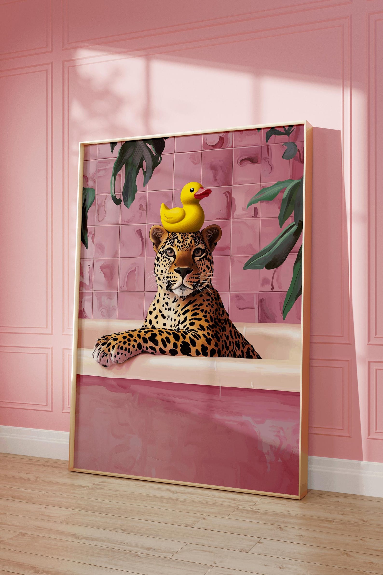 Cheetah and Rubber Duck Bath Time Poster Pink, Dopamine Print, Eclectic ...