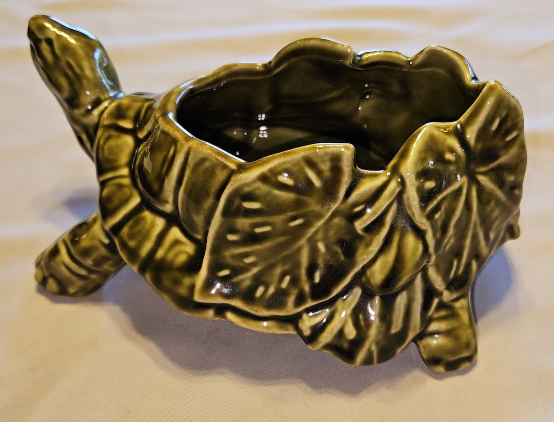 Vintage Mccoy Pottery Brown Turtle Tortoise and Leaf Planter 8 USA - Etsy