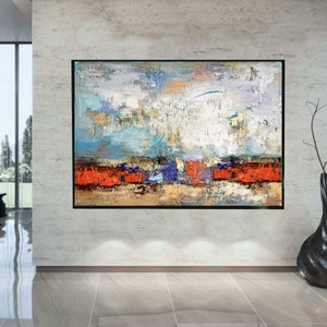 Large Abstract Red Painting Framed Oversize Canvas Original Modern Wall ...