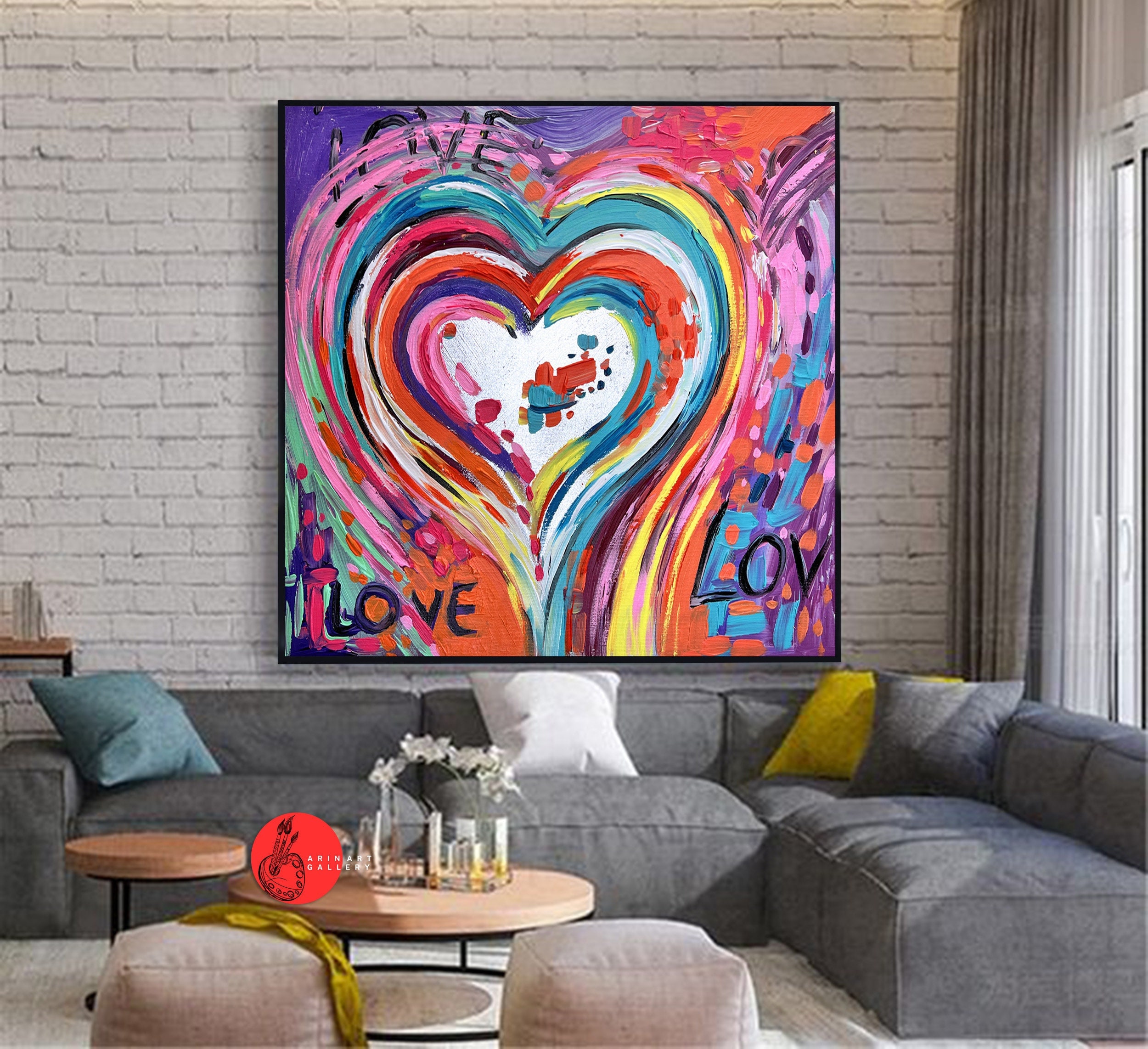 Love Heart Canvas Painting Heart Canvas Art Painting Modern Home Decor ...