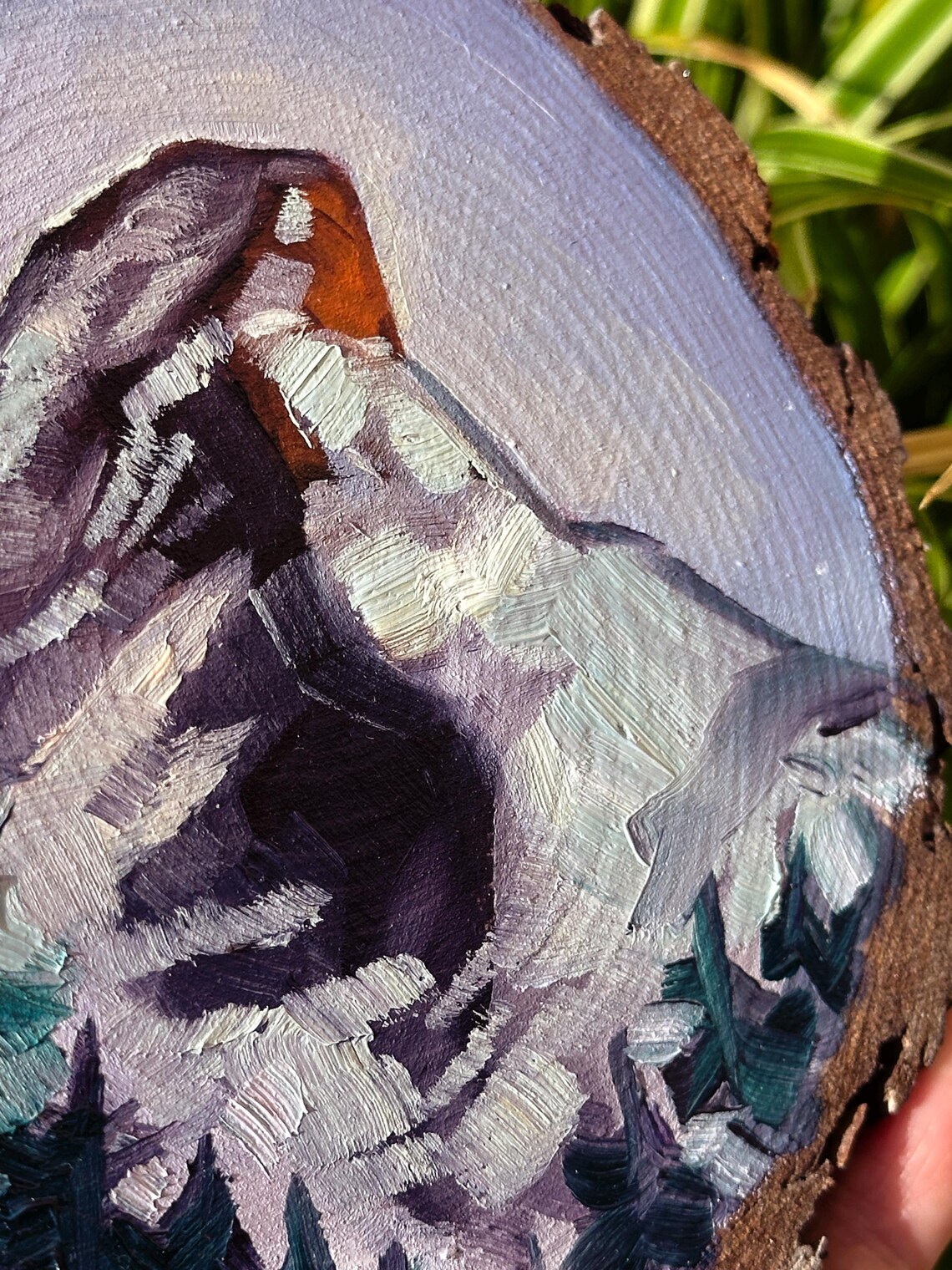 Twilight Mountain - Hand Painted Mount With Purple Sky on Wood Winter ...