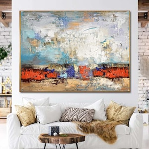 Large Abstract Red Painting Framed Oversize Canvas Original Modern Wall ...
