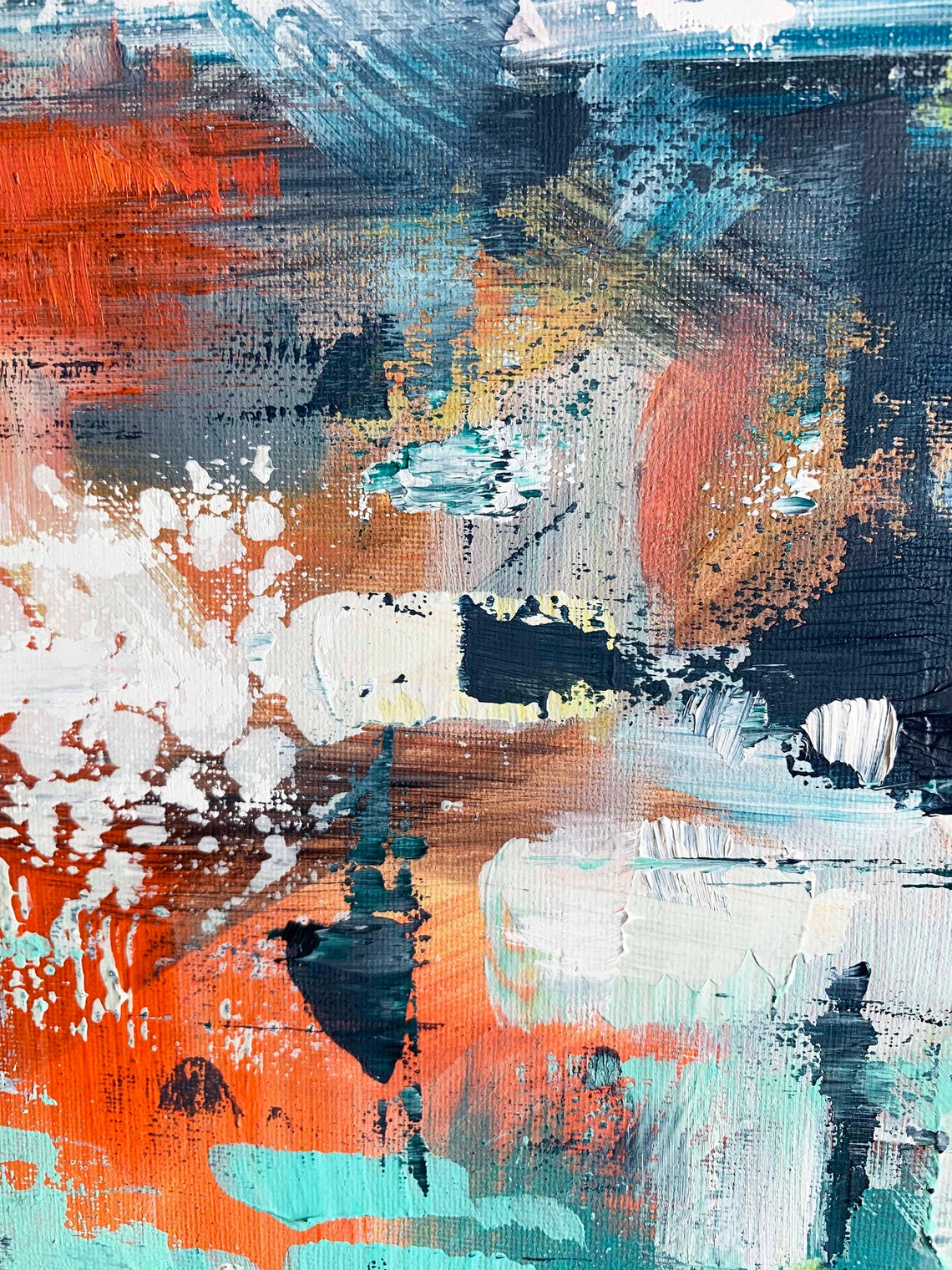 Neutral Blue Green Red Abstract Painting Minimal Wall Art Modern ...