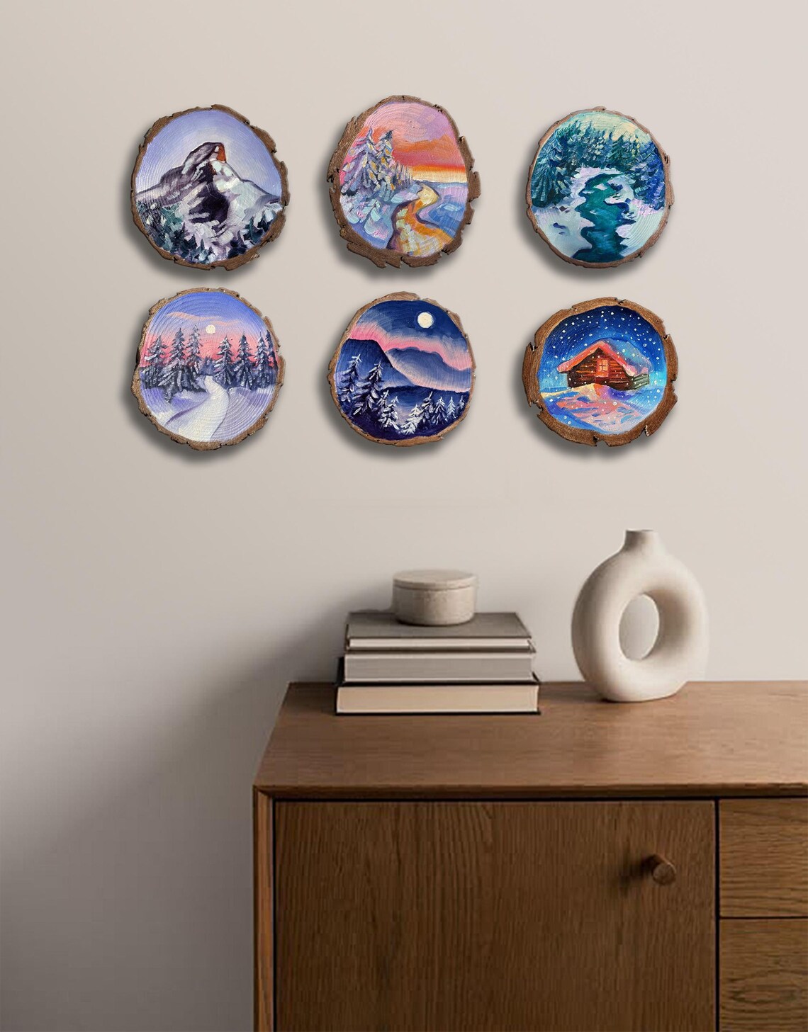 Twilight Mountain - Hand Painted Mount With Purple Sky on Wood Winter ...