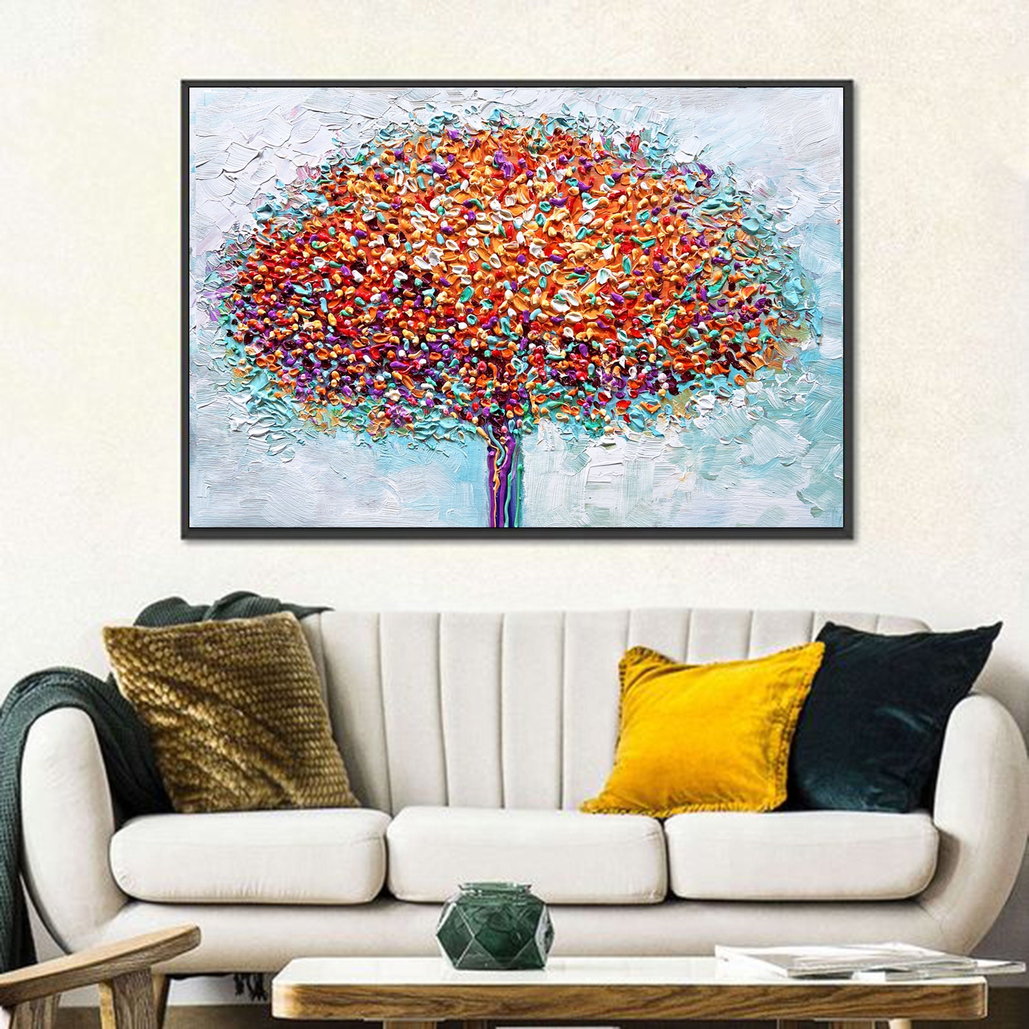 Large Blooming Tower Tree Painting on Canvas Abstract Colorful Tree ...