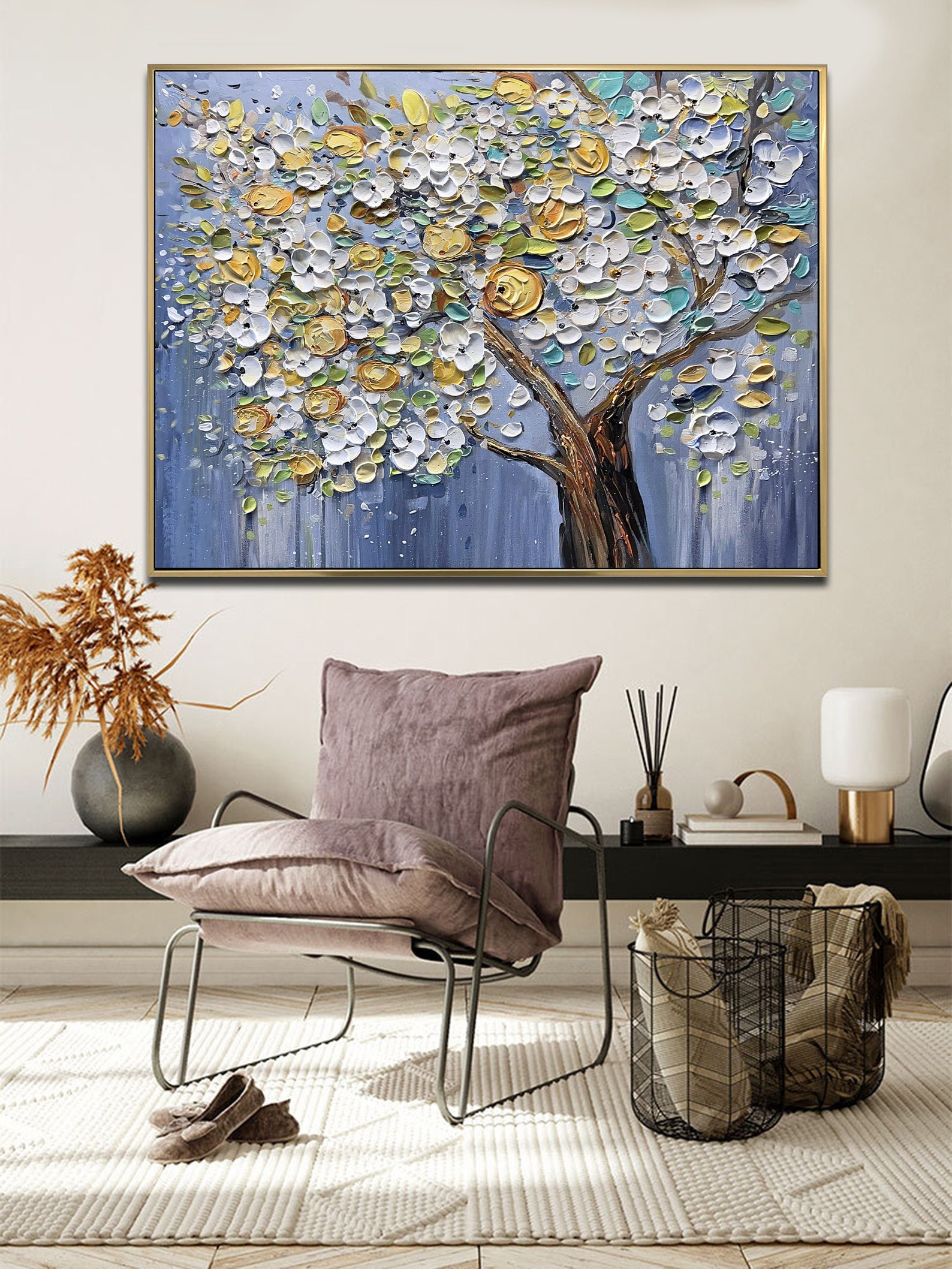 Large Original Blossom Tree Oil Painting on Canvas Custom Wall Art ...