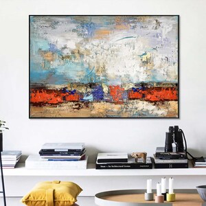 Large Abstract Red Painting Framed Oversize Canvas Original Modern Wall ...