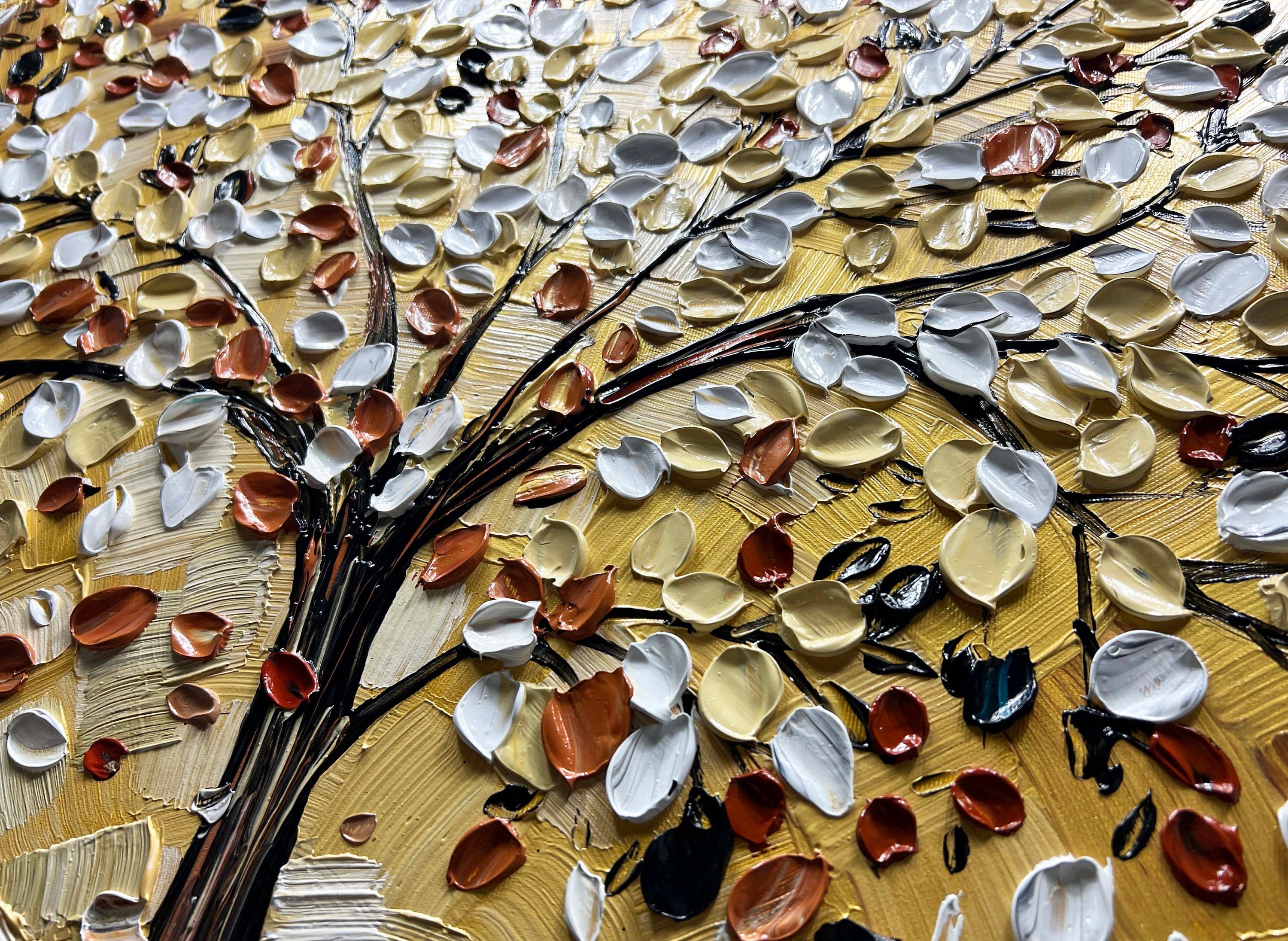 Blooming Gold Tree Acrylic Painting on Canvas, Abstract Tree of Life ...