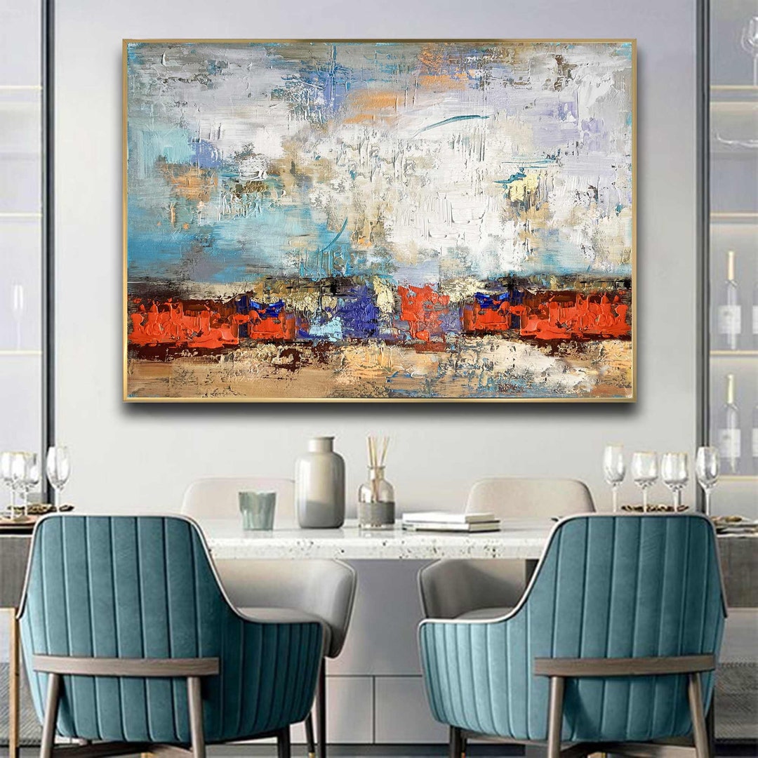 Large Abstract Red Painting Framed Oversize Canvas Original Modern Wall ...