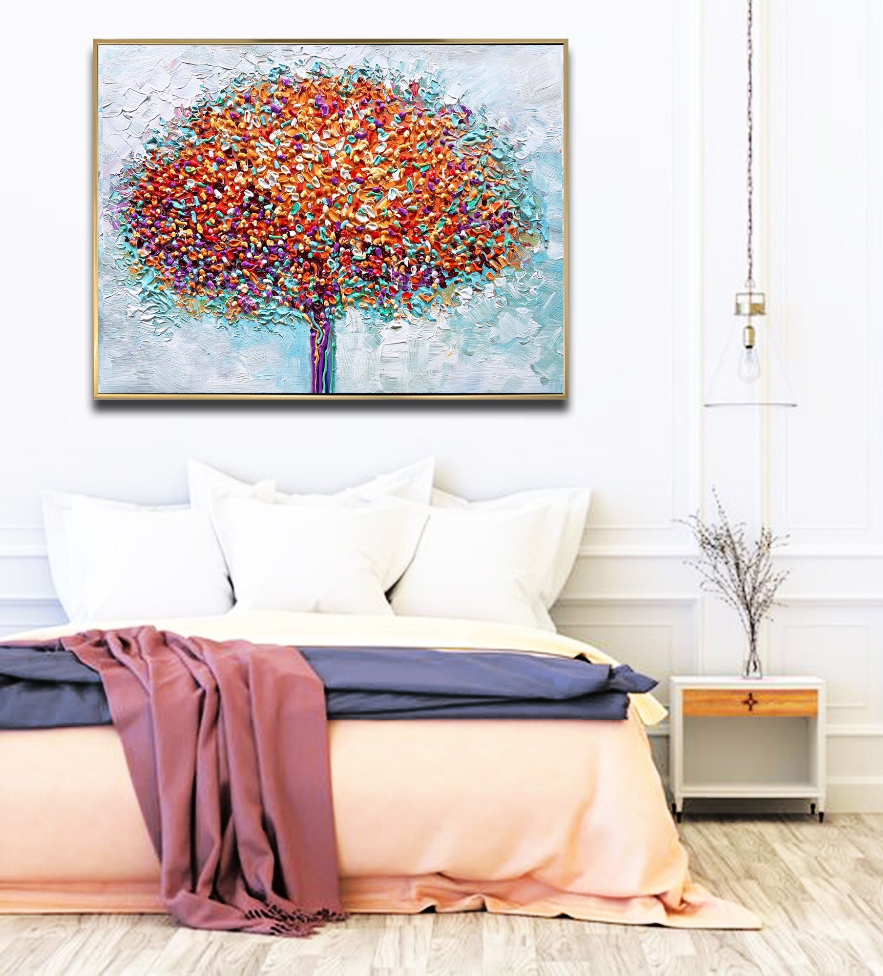 Large Blooming Tower Tree Painting on Canvas Abstract Colorful Tree ...