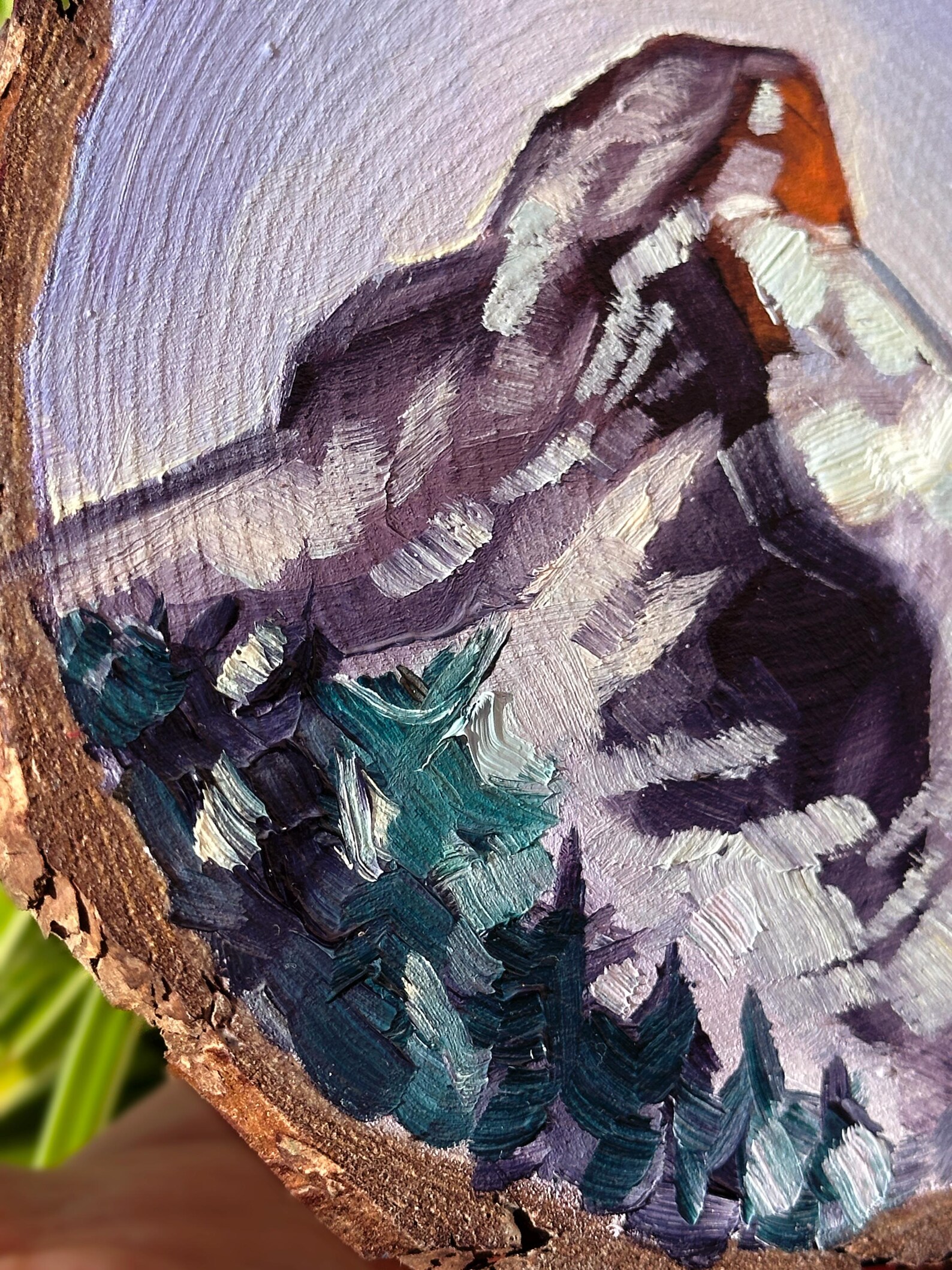 Twilight Mountain - Hand Painted Mount With Purple Sky on Wood Winter ...
