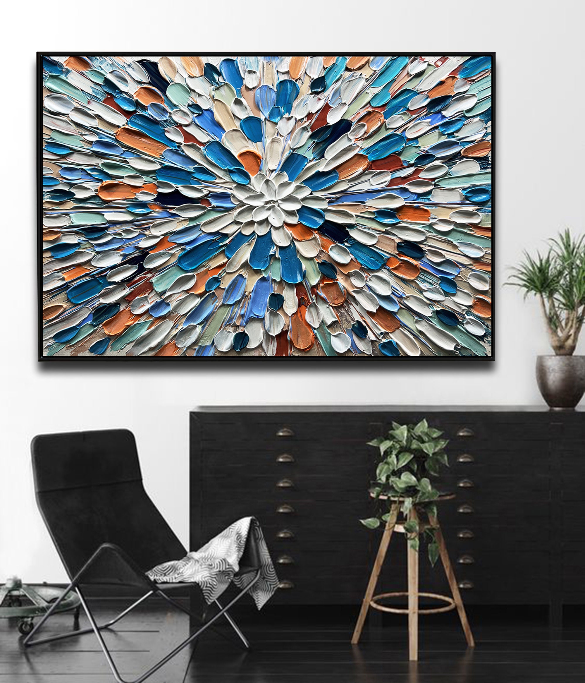 Extra Large Original Abstract Painting Orange Blue Abstract Wall Decor ...