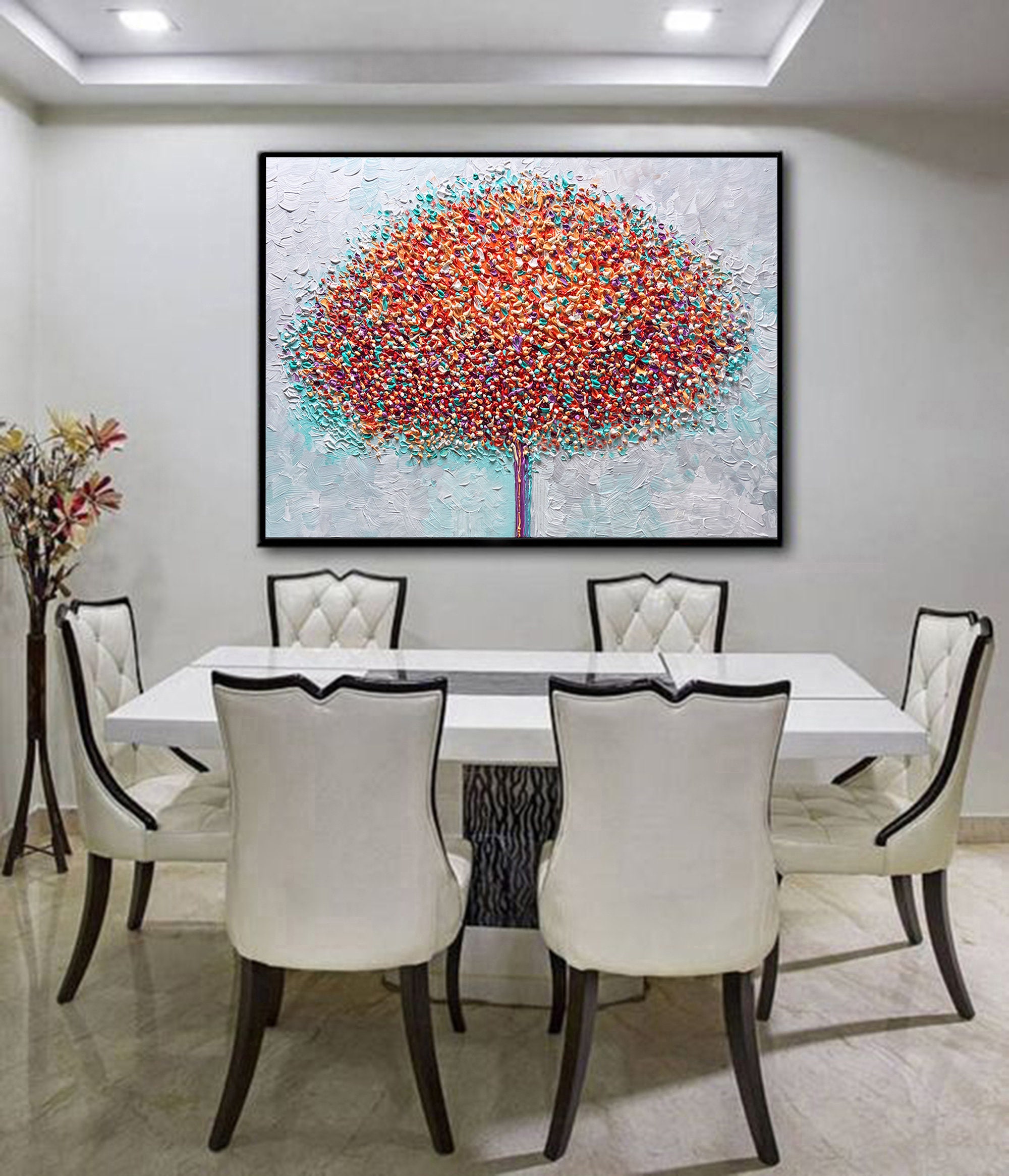 Large Blooming Tower Tree Painting on Canvas Abstract Colorful Tree ...