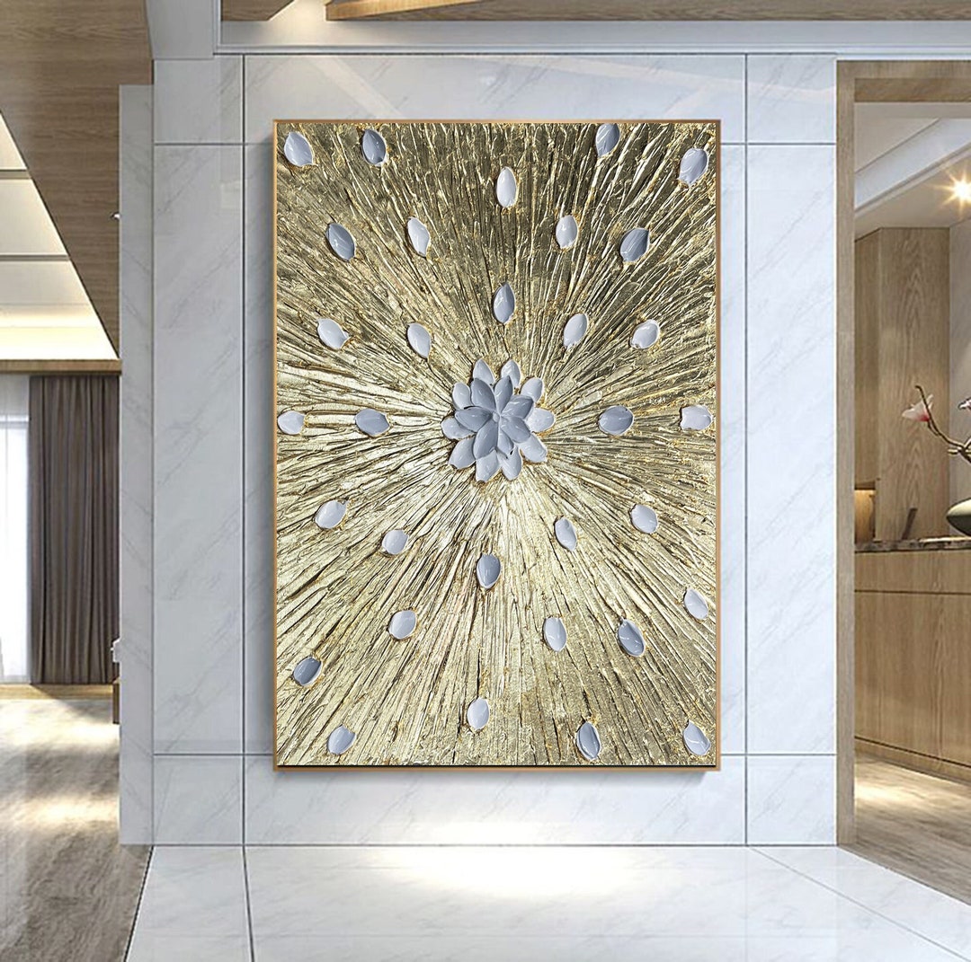 3D Gold Rays Sun Burst Heavy Textured Original Painting Luxury Room ...